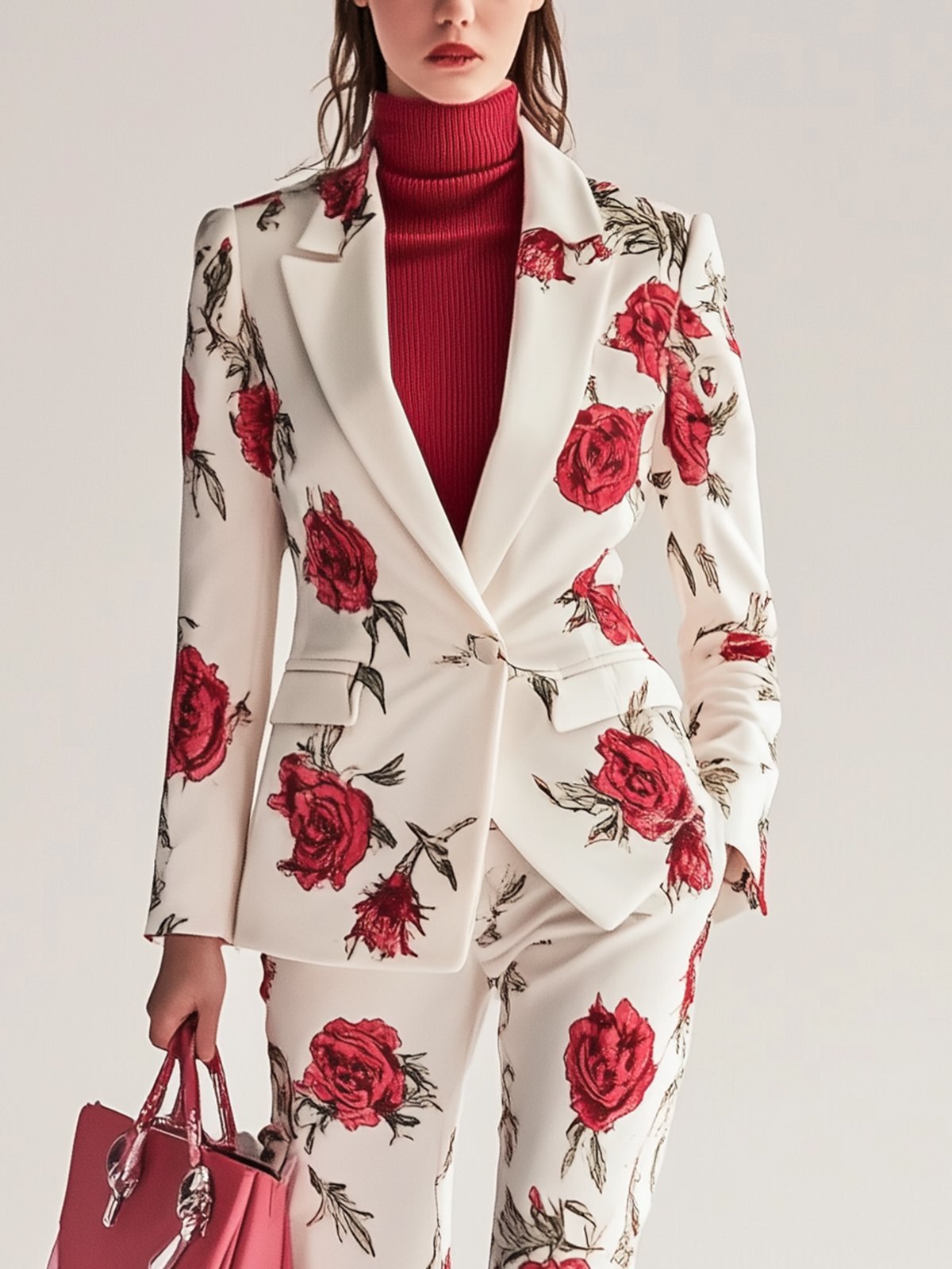 Exquisite Flower Print Velvet Suit